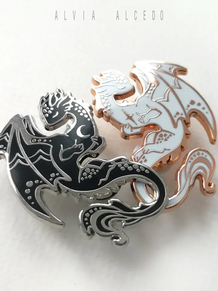 Enamel pins - white and black dragons $47.00 | Buy online with delivery
