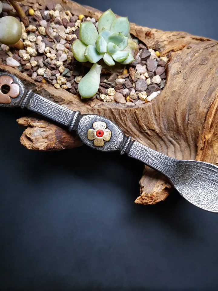Handmad Tibetan Buddhist Spoon,Elegant Antique Tibetan Tsog Cold Iron ...