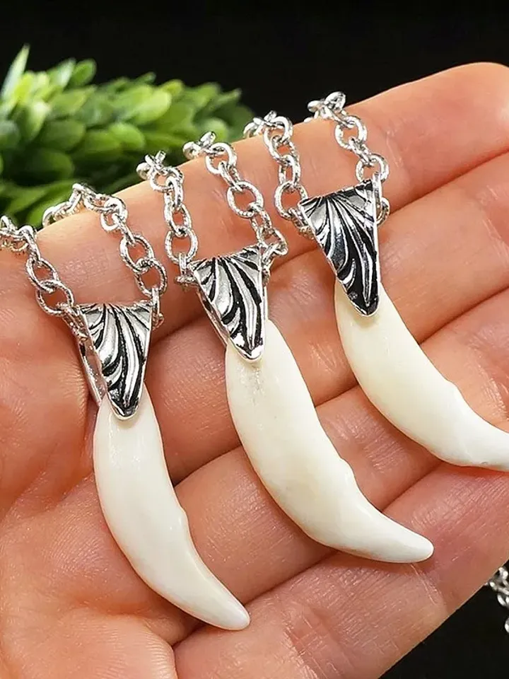Real Wolf Tooth Necklace White Wolf Teeth Fang Tusk Pendant Necklace ...
