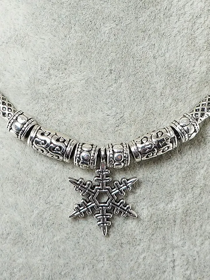 Silver Snowflake Beaded Winter Mood Choker Christmas Charm Necklace ...