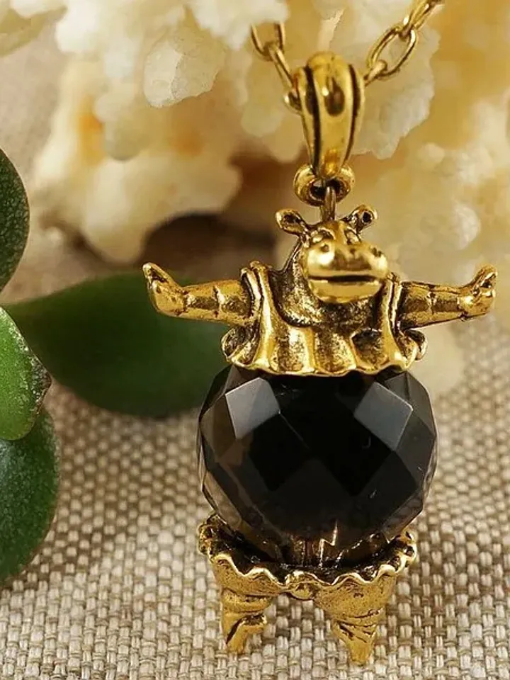 Cute Dancing Hippo Golden Black Czech Glass Pendant Necklace Woman ...
