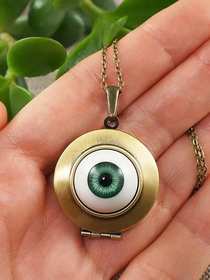 Green Human Eye Evil Eye Bronze Photo Locket Protection Pendant ...