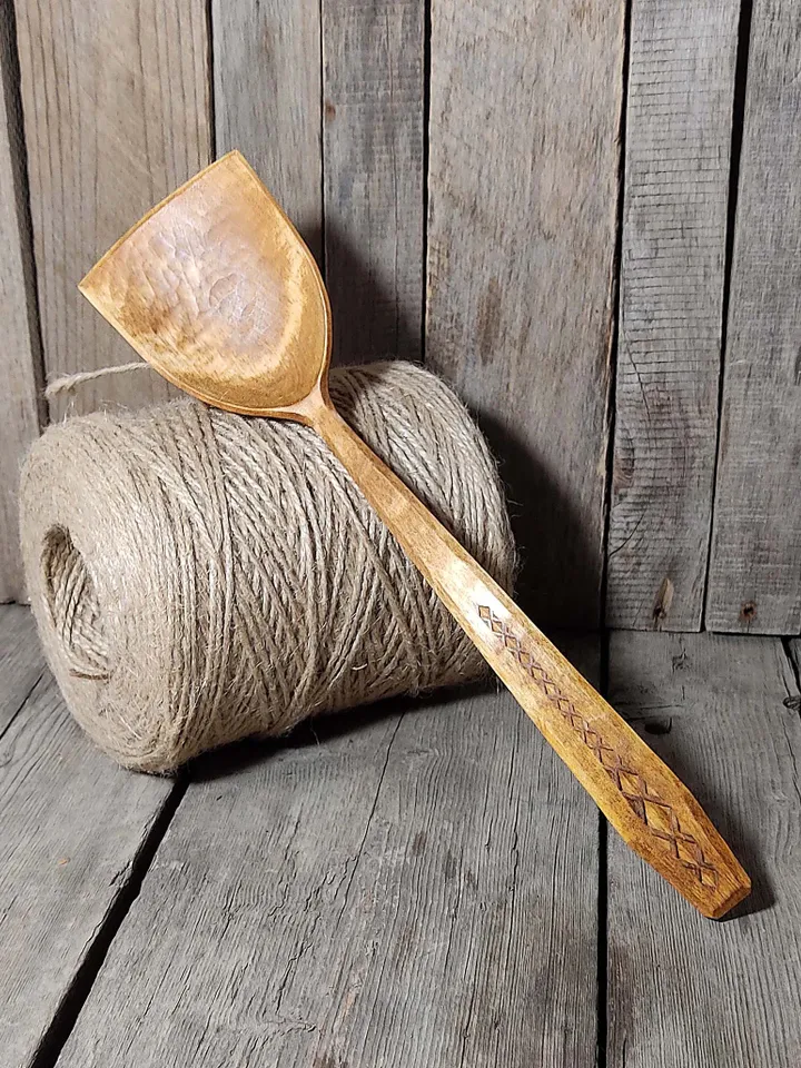 Wooden wok tool Handmade cooking spoon Handcarved birch spoon Wooden ...