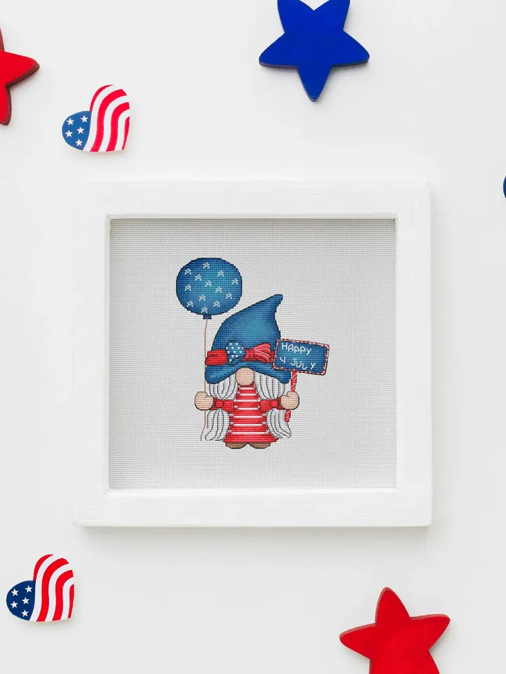 Independence Day Cross Stitch Patterns PDF, Patriotic 4th July Gnome ...
