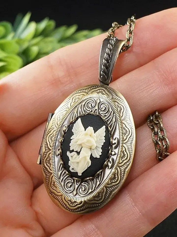 Angel Cameo Locket Cherub Guardian Angel Photo Locket Pendant Necklace ...