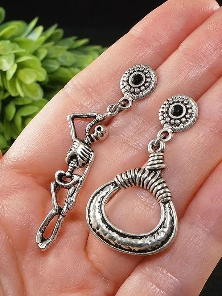 Silver Skeleton Skull Horror Hanged Skeleton Man Gallows Goth Earrings ...