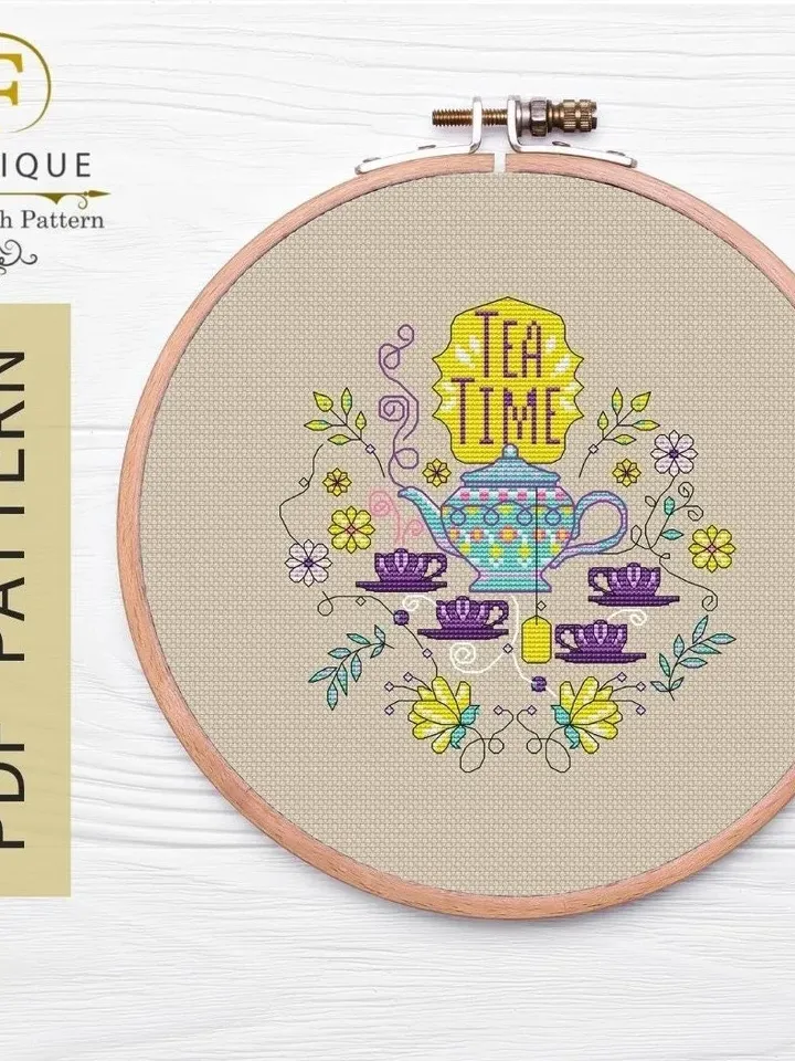 Time for Tea Cross Stitch Pattern Digital Pattern Kitchen Still Life Modern Decor Pattern ...