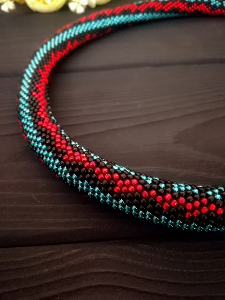 Striped Snake Necklace , Beaded Crochet Necklace , Ouroboros jewelry ...
