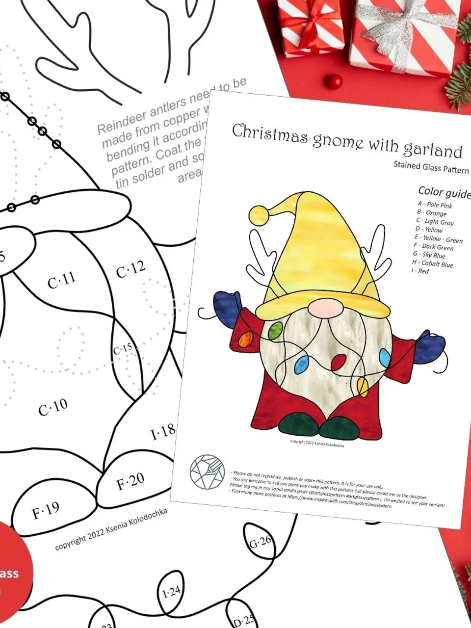 Stained Glass Pattern Suncatcher Christmas Gnome and Gift Bag - Digital ...