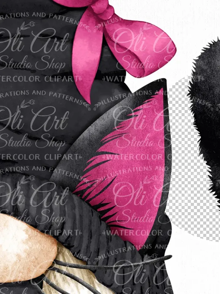 Black Cat Gnome Clip Art. Animal Gnome. Hand Drawn graphics. Digital ...