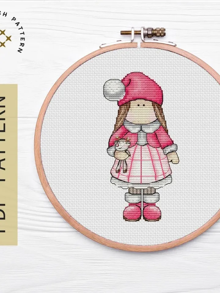 Doll in Winter Cross Stitch Pattern, Cute Doll Winter Cross Stitch ...