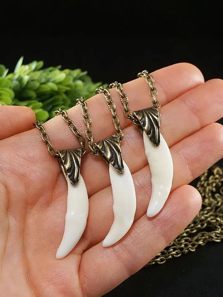 Real Wolf Tooth Necklace Genuine Wolf White Teeth Fang Tusk Necklace ...