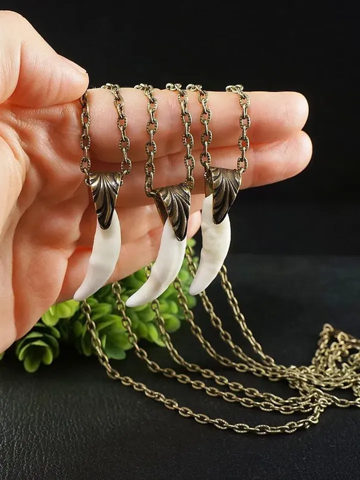 Real Wolf Tooth Necklace Genuine Wolf White Teeth Fang Tusk Necklace ...