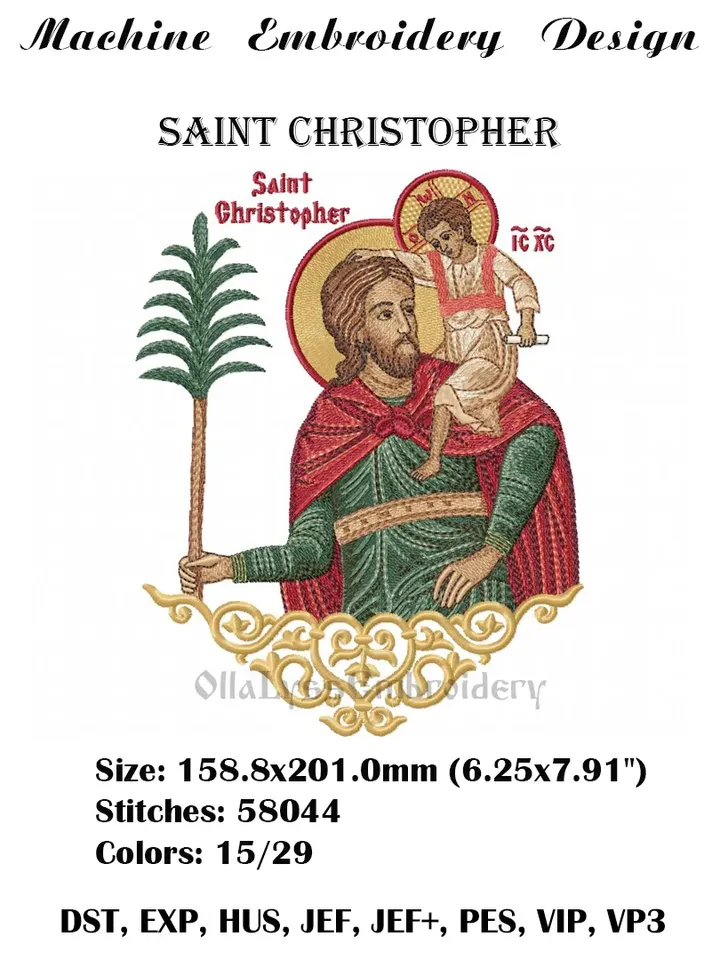 Saint Christopher machine embroidery design $60.00 | Buy online with ...
