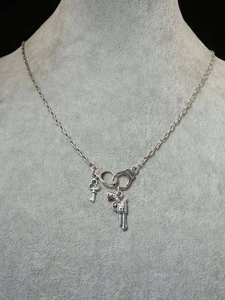 Silver Gun Necklace Handcuffs Pistol Revolver Key Freedom Charm ...