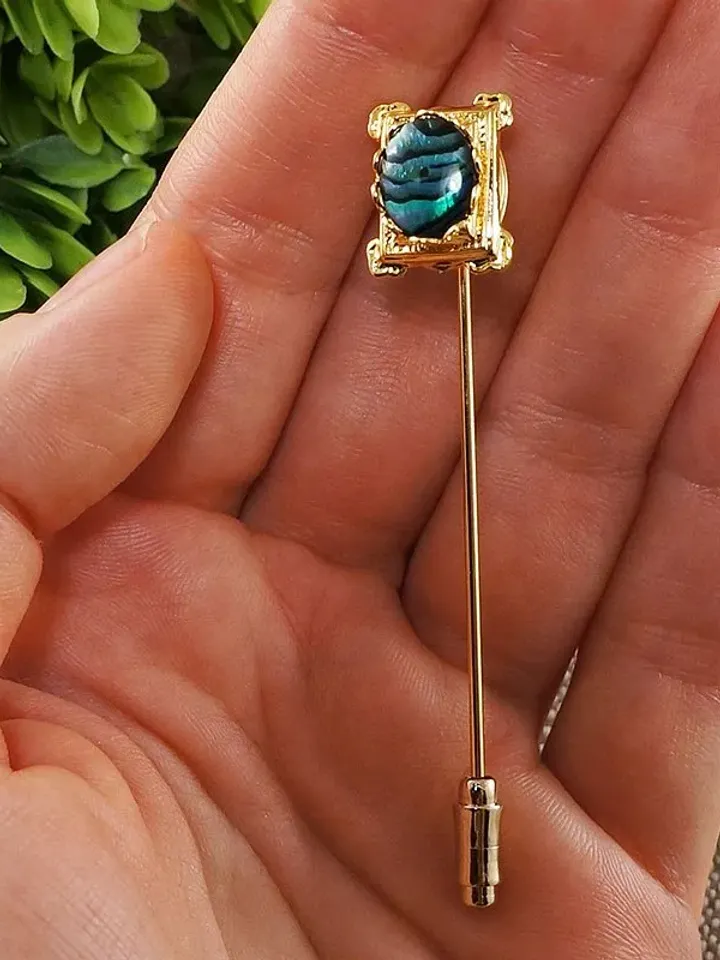 Teal Blue Abalone Paua Shell Turquoise Golden Poison Locket Pin Brooch ...