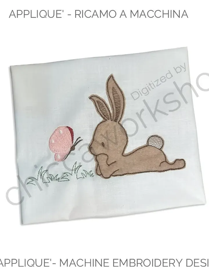 Coniglietto con farfalla - Applique Ricamo a macchina $6.00 | Buy ...