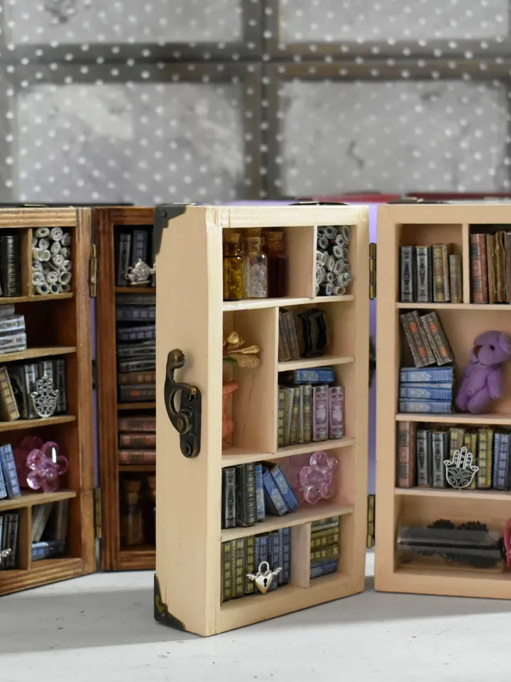 A miniature library with minibooks the bookshelves in the living room ...