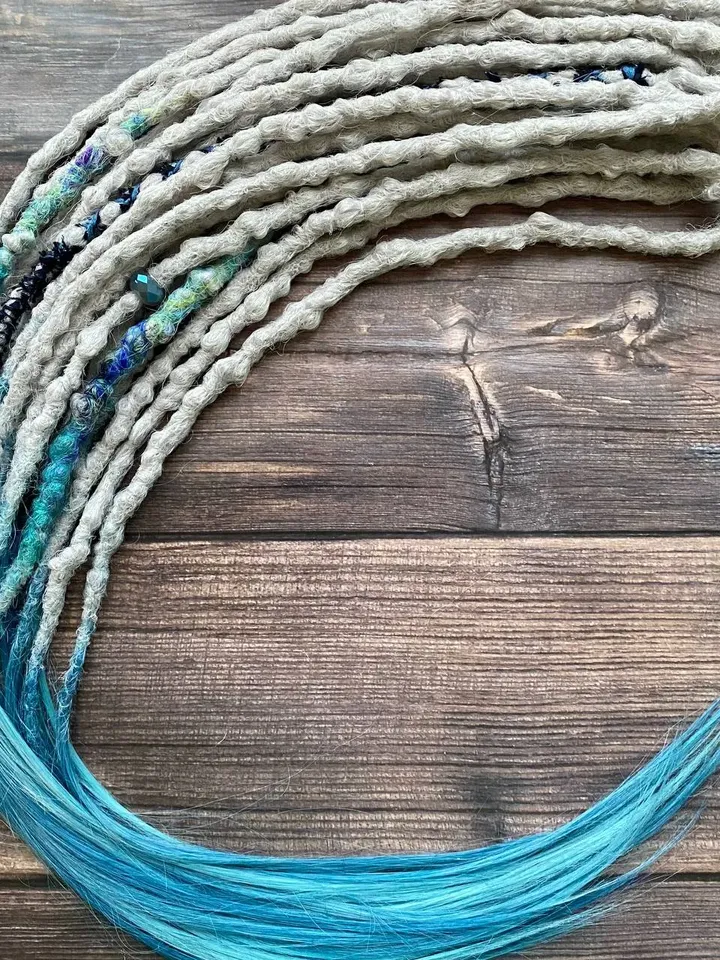 Gray blue ombre DE dreads, synthetic crochet textured DE dreadlocks ...