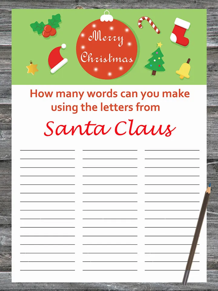 Christmas party games,How Many Words Can You Make From Santa Claus ...