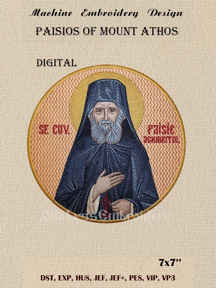 Paisios of Mount Athos embroidery design $60.00 | Buy online with delivery