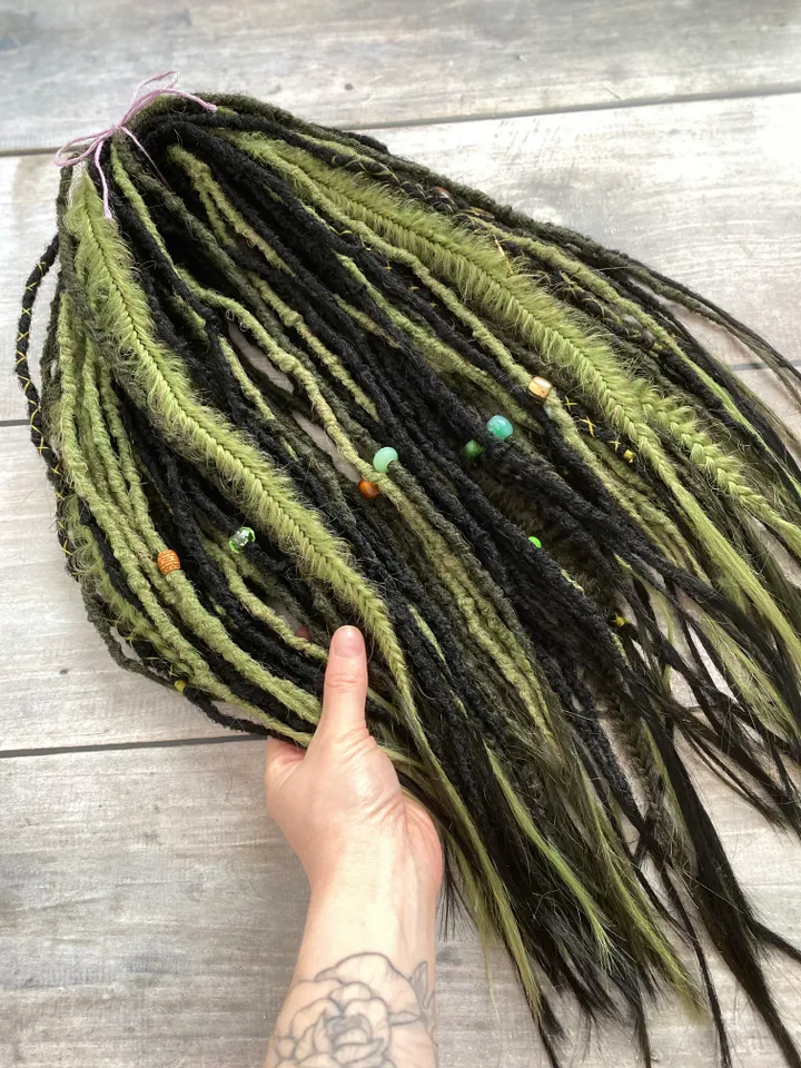 Black and forest green Double Ended Synthetic dreadlocks, ready to ship ...