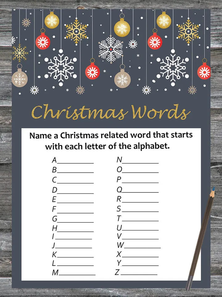 Christmas party games,Christmas Word A-Z Game Printable,Golden ...