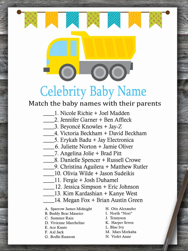 Construction Celebrity baby name game card,Construction Baby shower ...