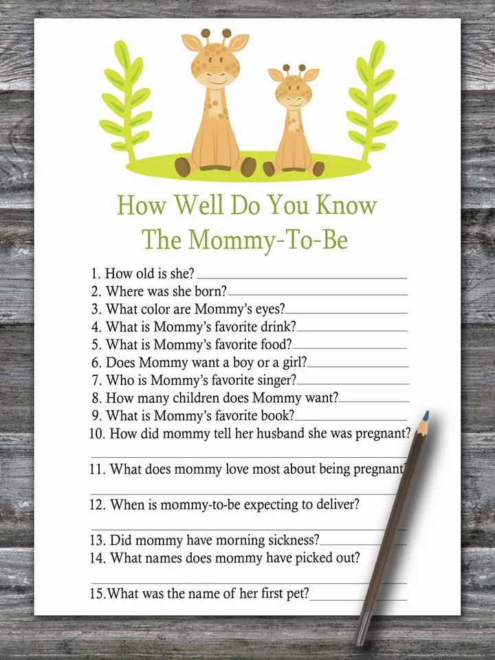 Safari How well do you know baby shower game card,Giraffe Baby shower ...