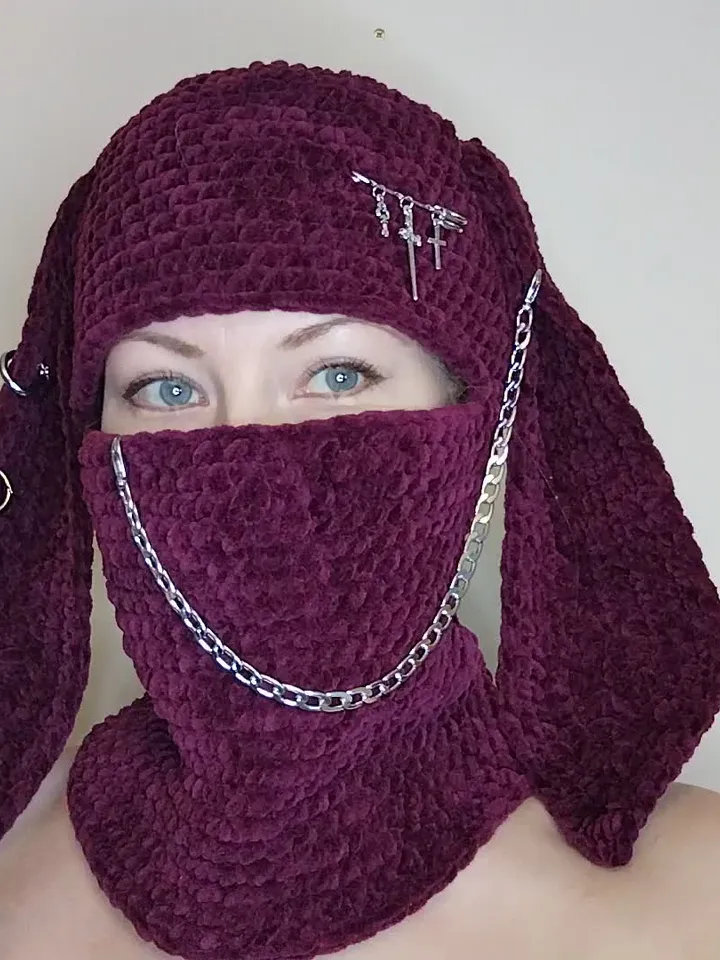Creepy bunny balaclava with chain Crochet bunny ear hat goth Gothic ...