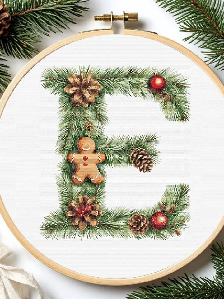 Christmas E Monogram Cross Stitch Pattern (PDF Download)