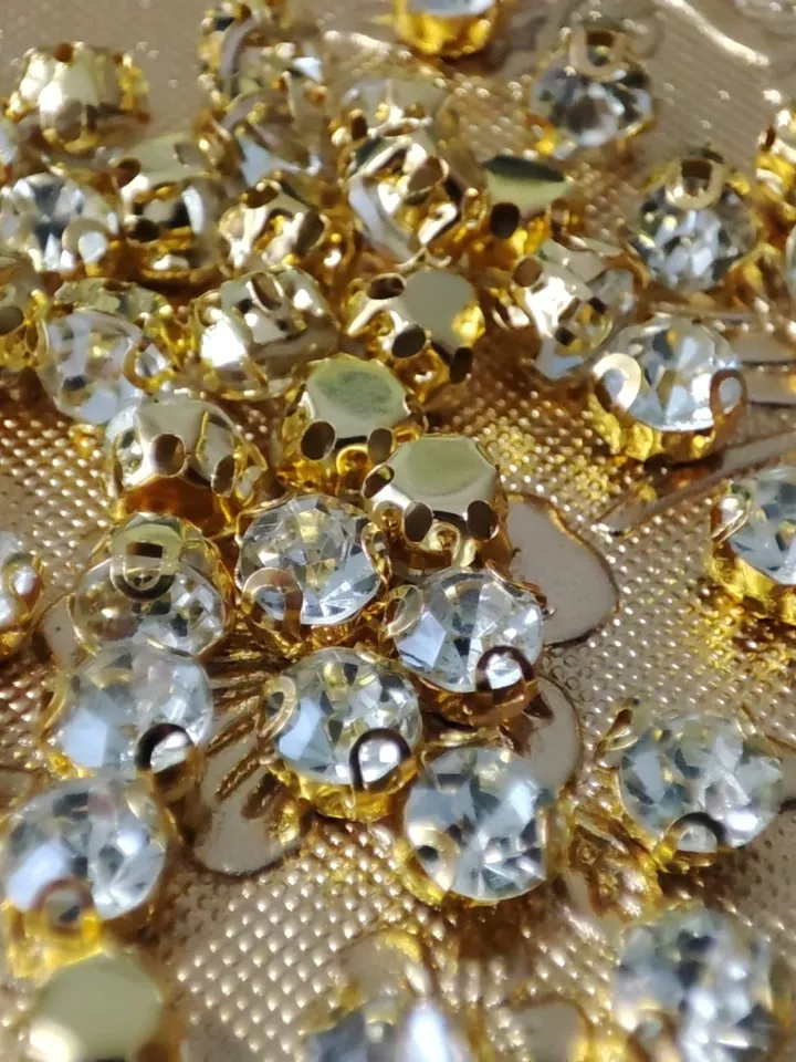 Gold Base Flatback Crystal Clear Claw Sew On Diamond Rhinestones 50 PCS ...