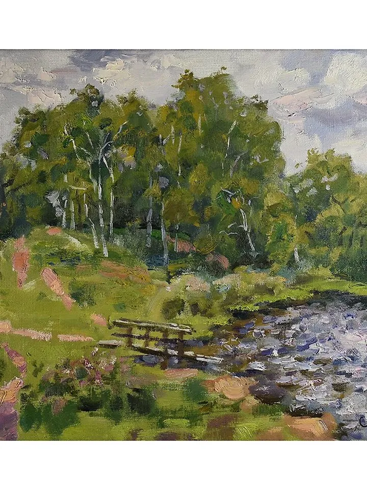 Summer Painting Original Art Realism Landscape Birch Lake Artwork Trees ...
