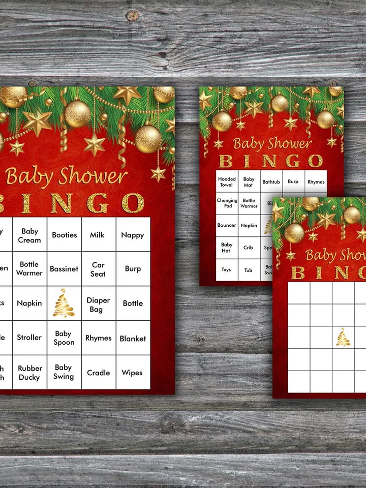 60 Gold Christmas toys Baby Shower Bingo Cards,Christmas Baby Shower ...