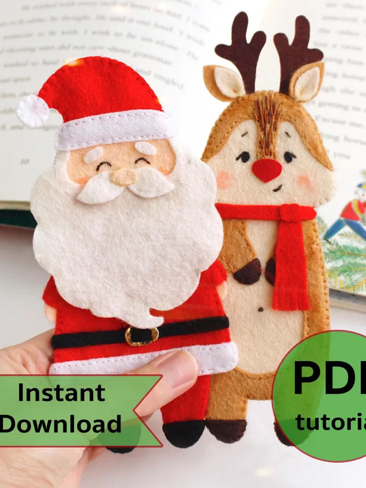 Felt Santa Claus and reindeer Rudolph bookmarks hand sewing PDF ...