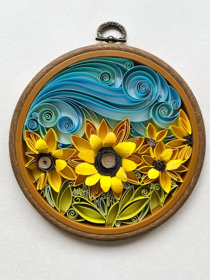 Field with sunflowers in quilling technique - Paper Art - Landscape Art ...