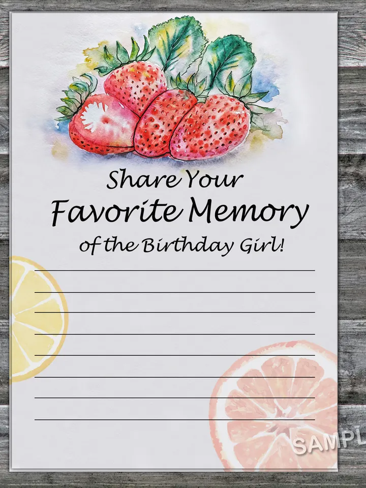 Strawberry Favorite Memory of the Birthday Girl,Adult Birthday party ...