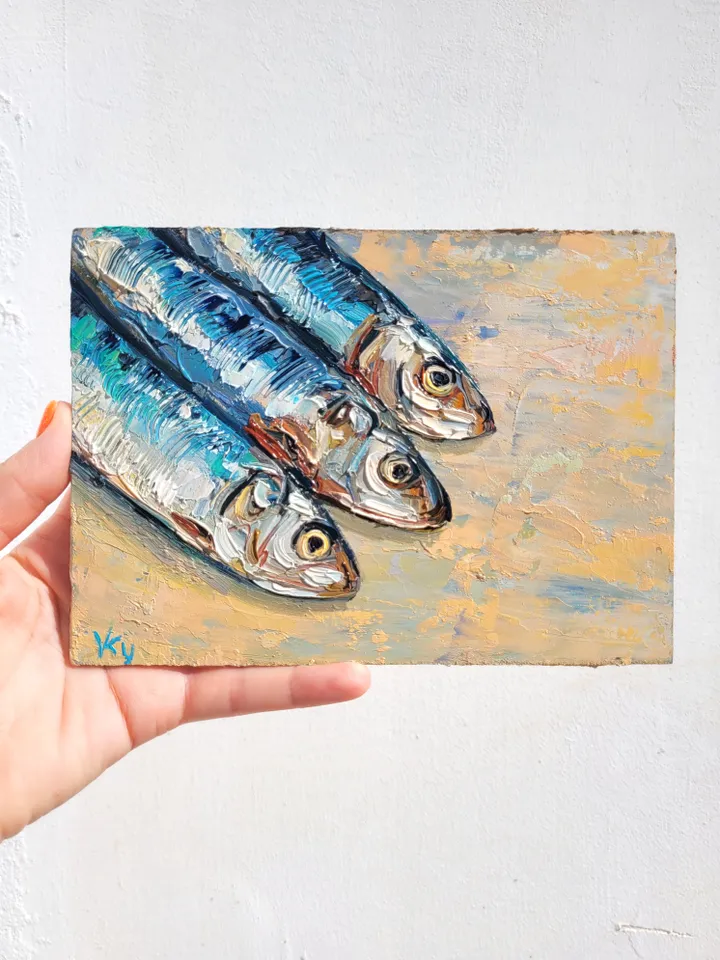 Sardine Painting Fish Painting Original Art Impasto Oil Painting 5x7 ...
