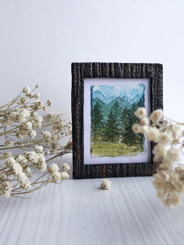 Tiny Original Watercolor Painting/Collectable Abstract Mini Wall Art ...