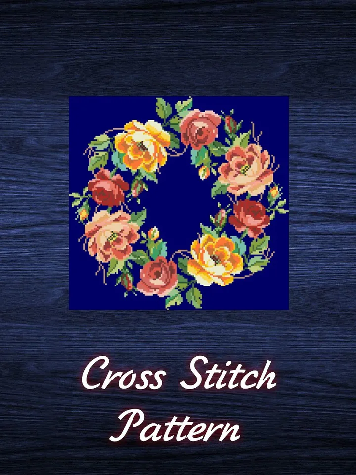 Antique Cross Stitch Pattern Flower Crown Digital Download PDF 7 50 Antique Cross Stitch Pattern Flower Crown Digital Download PDF 7 50
