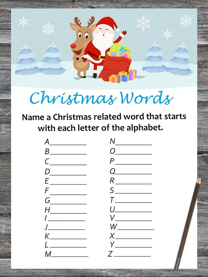Christmas party games,Christmas Word A-Z Game Printable,Santa claus and ...
