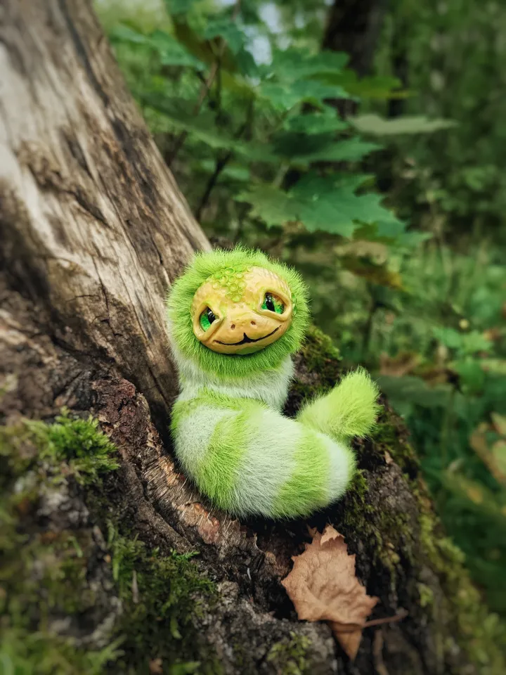 Miniature handmade stuffed art toy cute creature Fluffy snake $85.00 ...