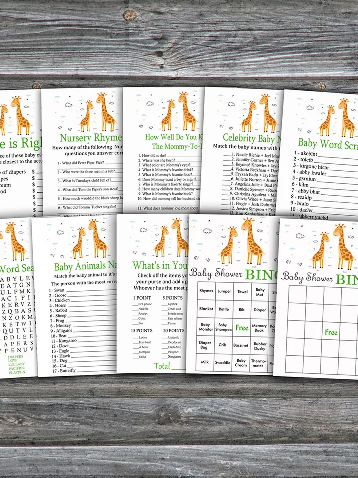 Safari baby shower games bundle,Giraffe Baby Shower games package,Fun ...