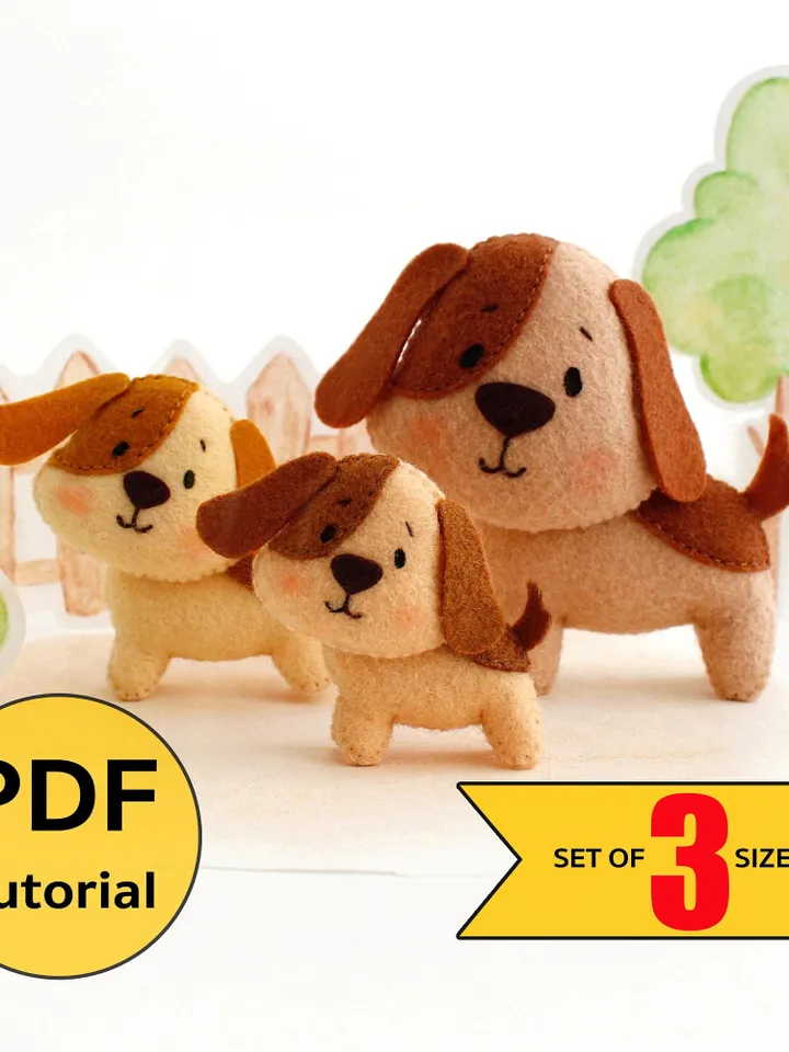 Felt dog hand sewing PDF tutorial with patterns. DIY felt role playing animal tutorial. Felt ...