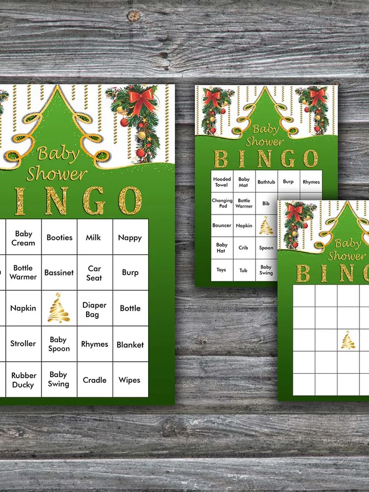 60 Christmas tree Baby Shower Bingo Cards,Christmas Baby Shower Bingo ...