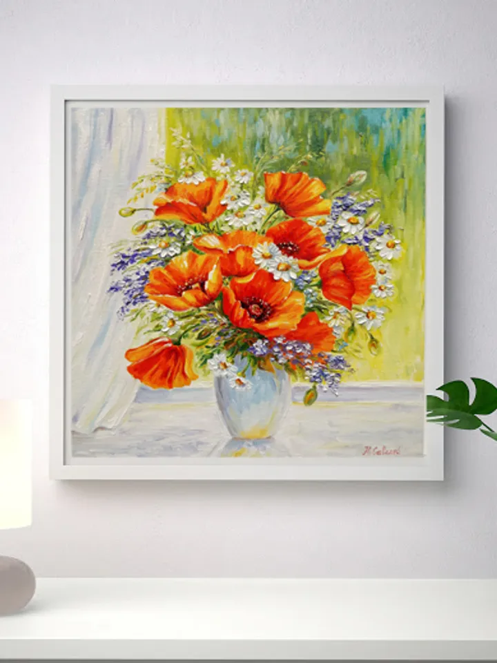 Original oil painting Poppies and daisies Floral still life Painting by ...