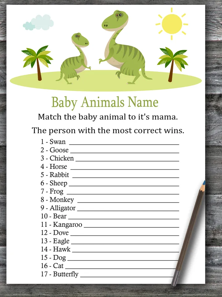 Dinosaur Baby animals name game card,Dino themed Baby shower games ...