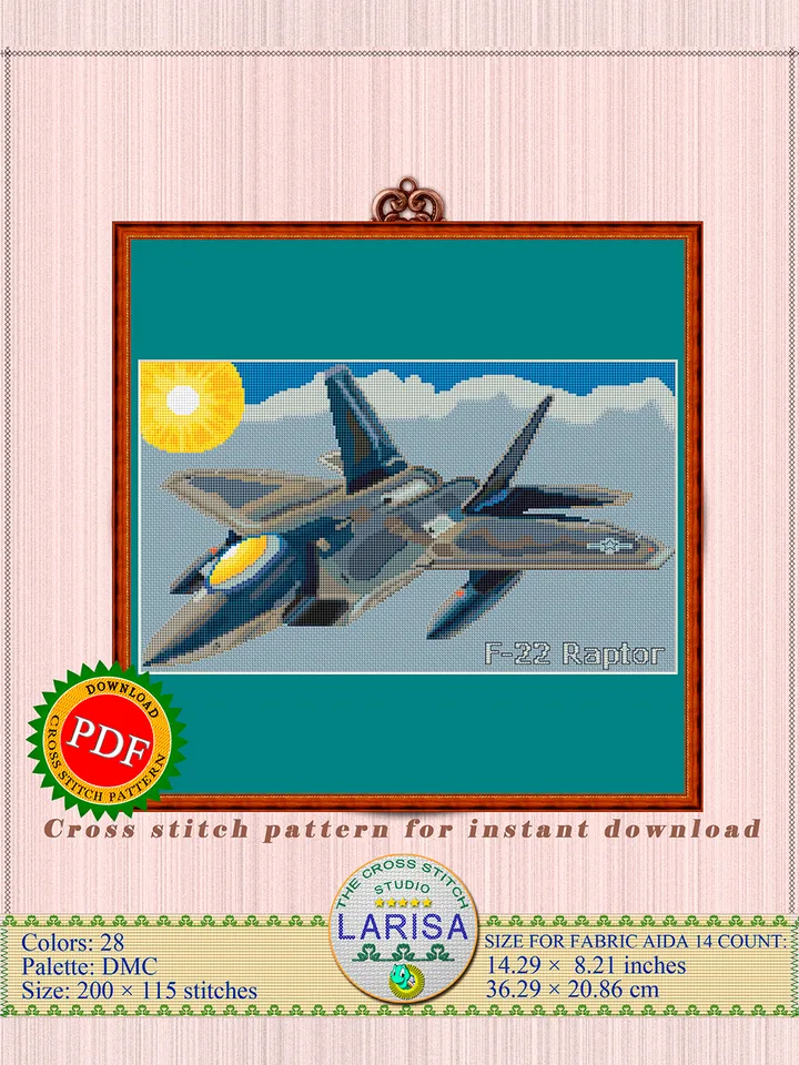 F-22 Raptor Cross Stitch Pattern | Fighter Aircraft $6.00 | Buy online ...