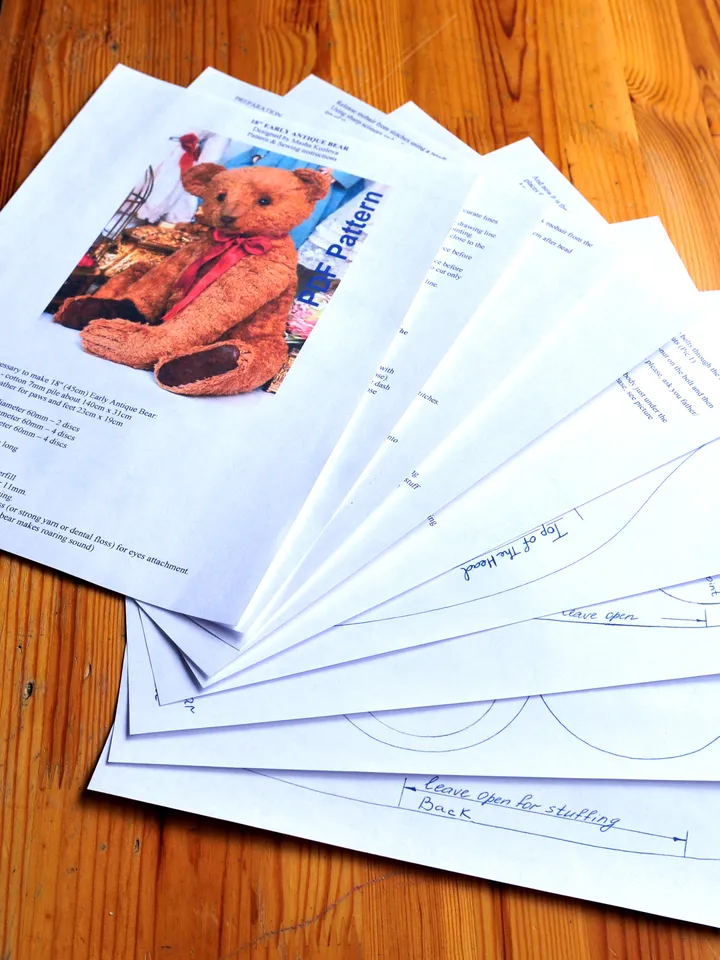 PDF Pattern Early Antique Teddy Bear Sewing E-Pattern 18" (45cm) Artist ...