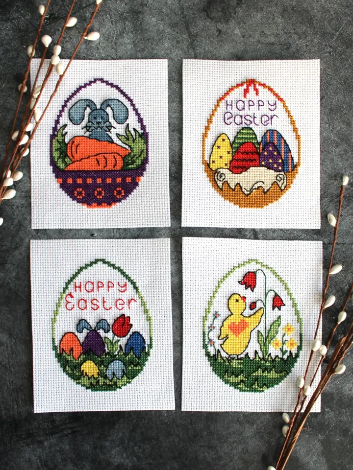 Set of 4 Easter cross stitch patterns, easy cross stitch patterns PDF ...